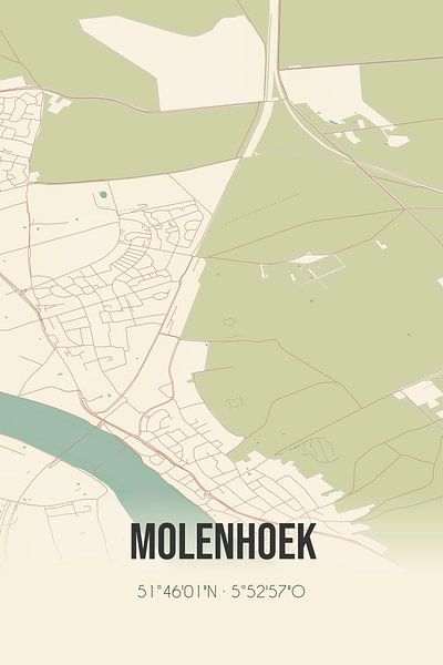 Vintage landkaart van Molenhoek (Limburg) van MijnStadsPoster op canvas, behang en meer