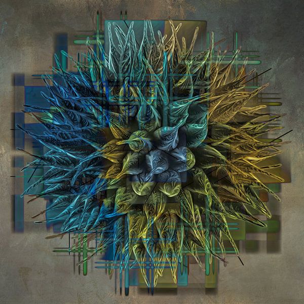 Abstract figuur met blauw en gele tinten van Carla van Zomeren op ...
