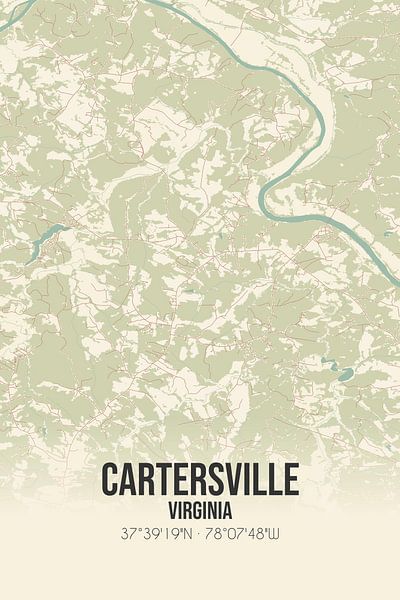 Vintage map of Cartersville (Virginia), USA. by MyCityPoster on canvas ...