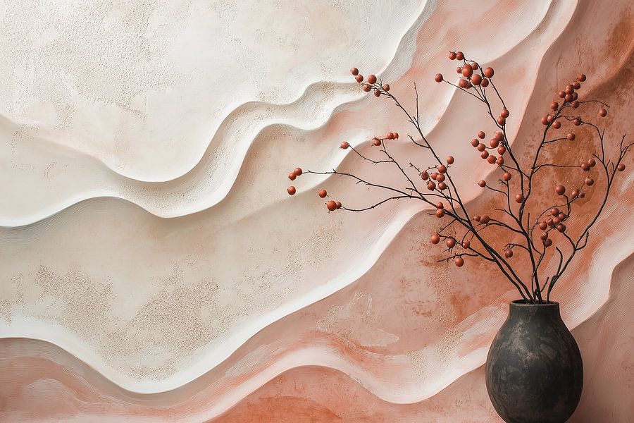 Coral Dreams, Black Vase & Berries van Bianca ter Riet op canvas ...