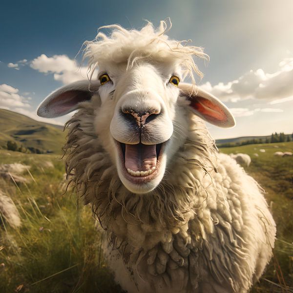 Grappige schapen van YArt op canvas, behang en meer