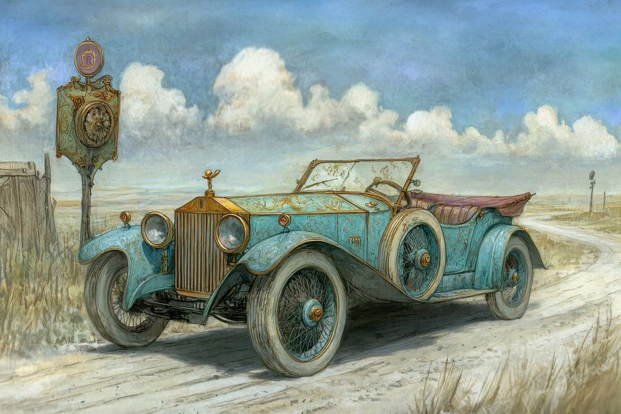 Drawing of a classic, vintage convertible "Classic Car in the ...