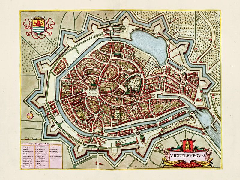 Plattegrond Middelburg - 1698 op canvas, behang, poster en meer