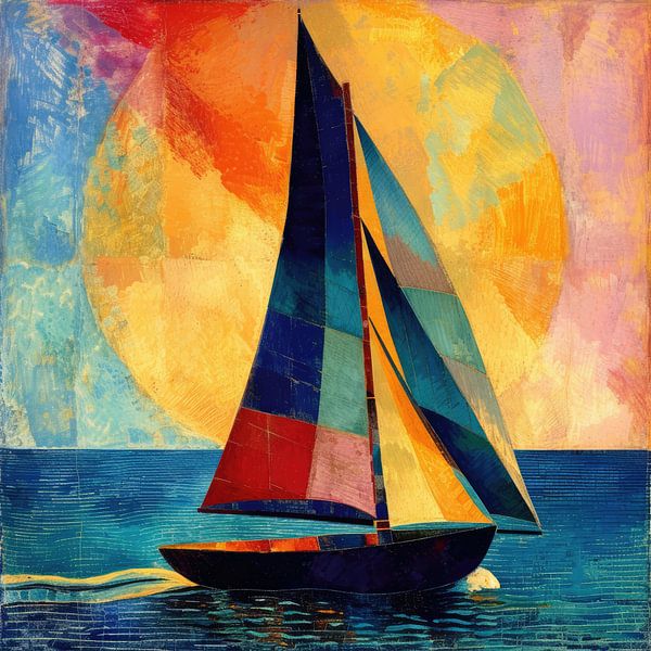 Zeilboot Zee Maritiem Maan Scheepvaart van Niklas Maximilian op canvas ...