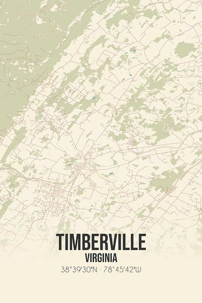 Vintage landkaart van Timberville (Virginia), USA. van Stad & Wand op ...