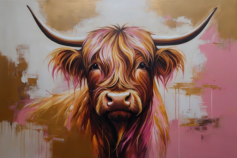 Modern Highland Cow in Golden Shades by Art & Soul Creations on canvas ...