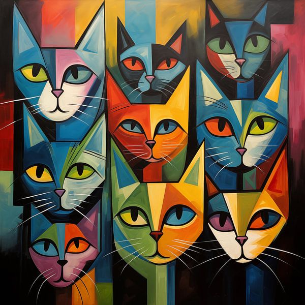 Abstracte katten abstract kleurrijk van TheXclusive Art op canvas ...