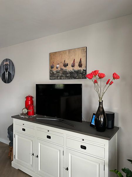 6 kippen op een rij van Cocky Anderson op canvas, behang en meer