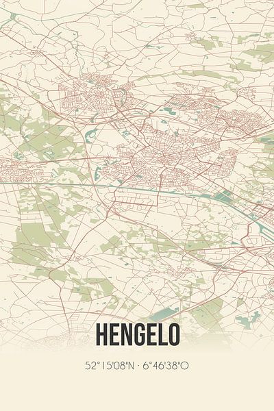 Vintage map of Hengelo (Overijssel) by MyCityPoster on canvas, poster ...