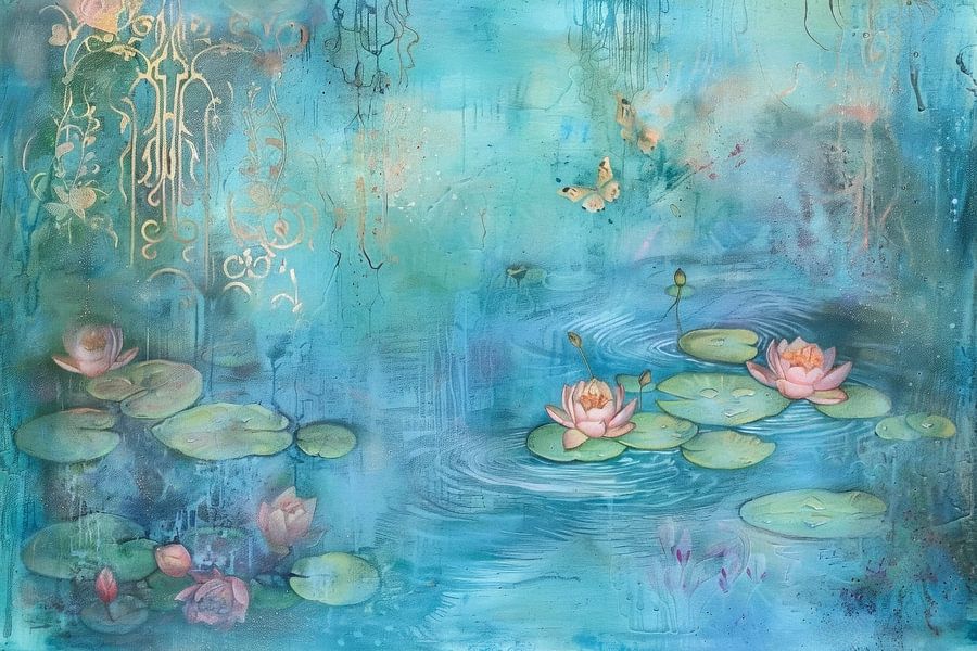 Waterlelies, schilderij, Monet van Joriali Abstract op canvas, behang en meer
