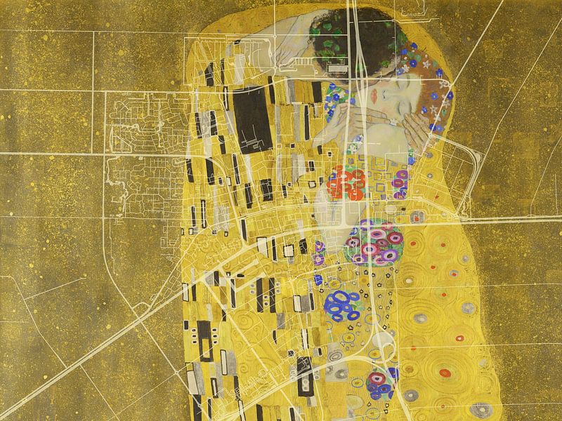 Kaart van Emmeloord met de Kus van Gustav Klimt van Map Art Studio op canvas, behang en meer