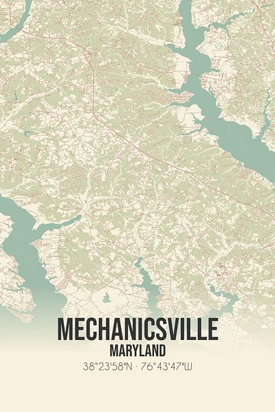 Vintage landkaart van Mechanicsville (Maryland), USA. van ...