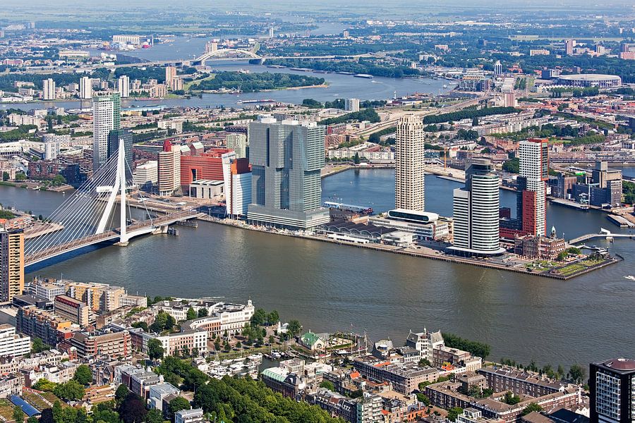 Luchtfoto Wilhelminapier Rotterdam van Anton de Zeeuw op canvas, behang ...